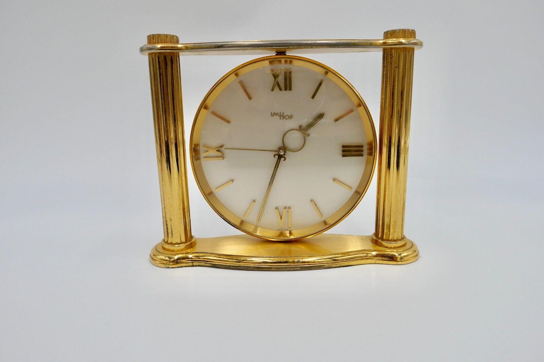IMHOF Table Clock Column Clock Portal Clock 1960 Swiss Brass Case 16 X ...