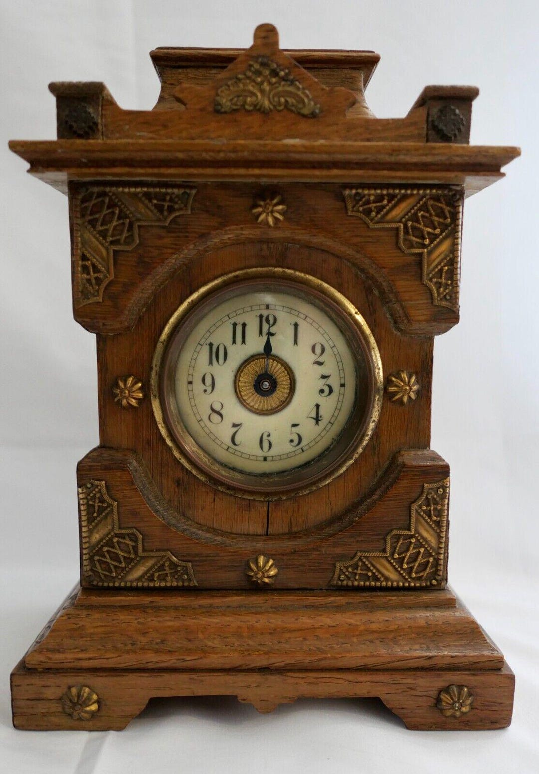 Antique Mantel Clock, Table Clock With Oak Case and Cylinder Music Box ...