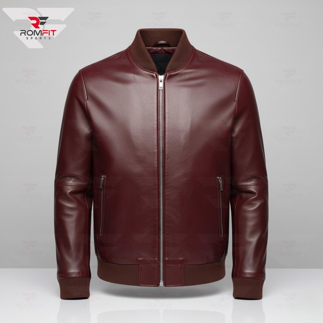 Men’s Brown Leather Bomber Jacket – Classic Flight Style With Ribbed ...