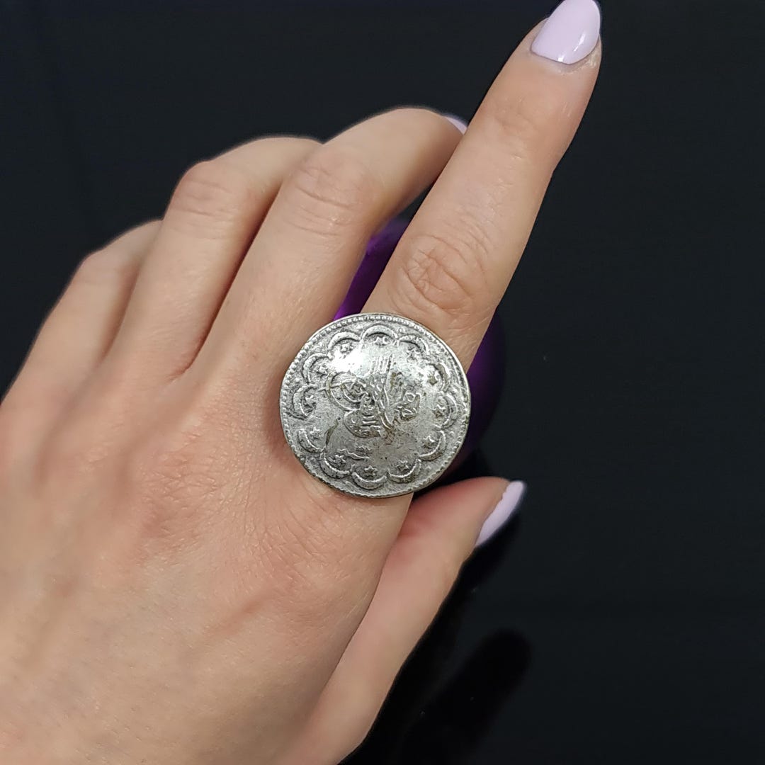 Ottoman Sign Ring, Silver Coin Ring, Round Ring, Historical Ring ...