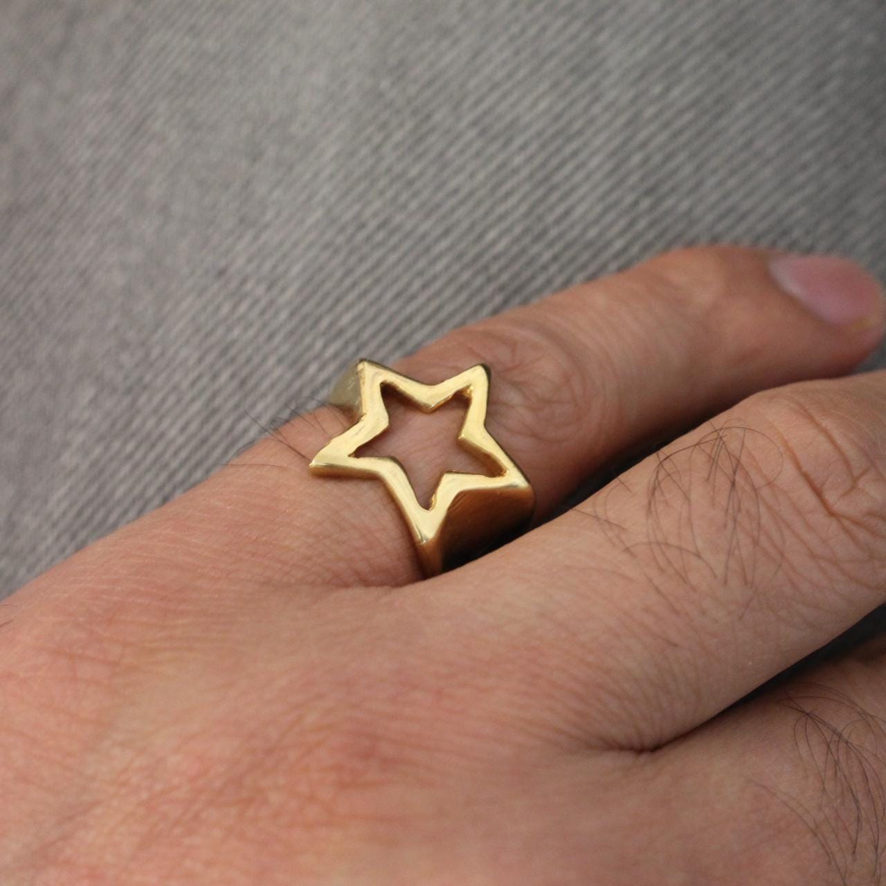 Gold Star Ring, Falling Star Ring, Gold Band Ring, Thick Star Ring ...