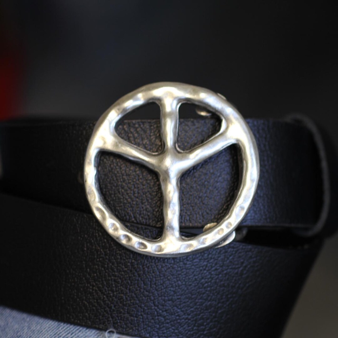 Silver Peace Sign Belt Buckle, Leather Belt Buckle, Buckle for Snap ...