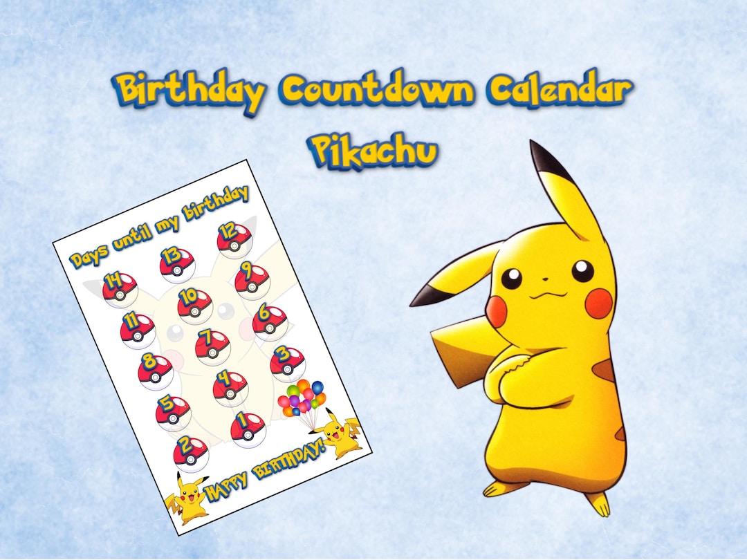 Pokemon Pikachu Birthday Countdown Calendar - A4 / Letter Size - PDF ...