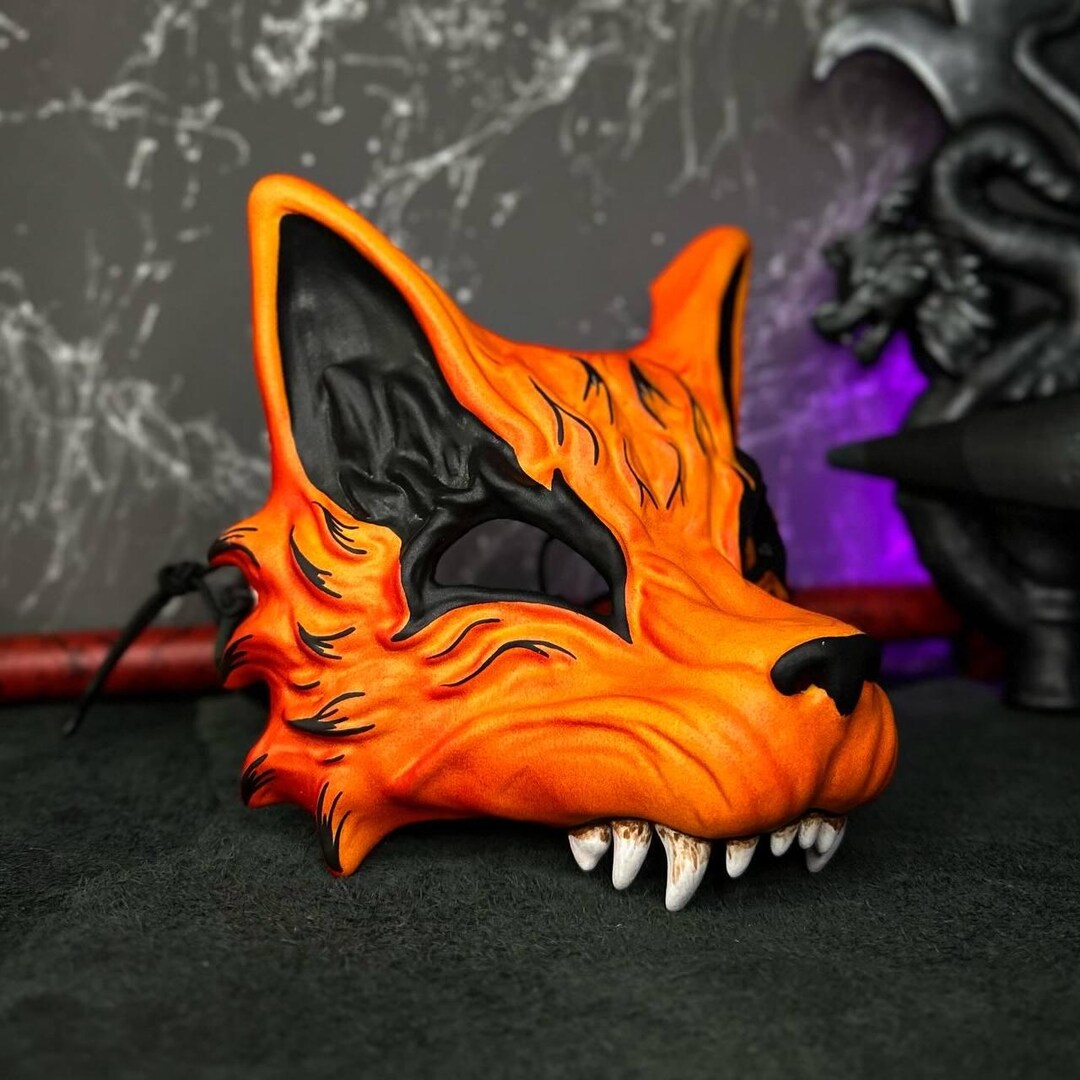 Kurama Kitsune Half Mask: Japanese Orange Fox Design for Anime Cosplay ...