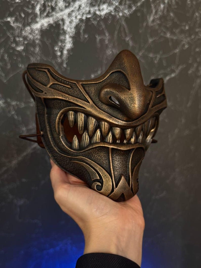 Bronze Oni Mask: Japanese Samurai Cosplay Armor, Genzin Cosplay Menpo ...