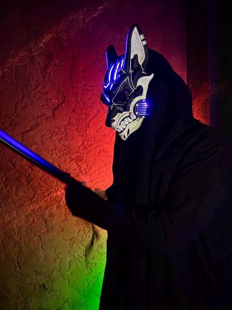 Cyberpunk Kitsune RGB LED Mask, Techwear Cosplay Mask - Etsy