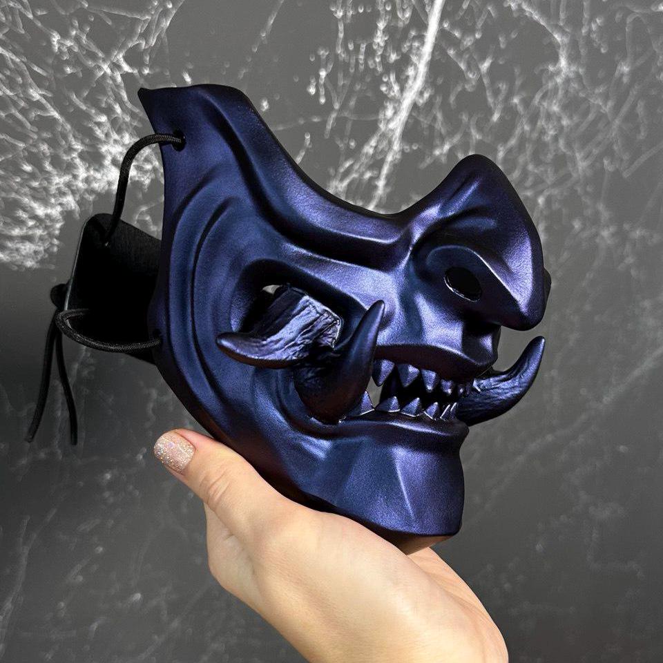 Samurai Oni Half Mask — Purple Chameleon, Japanese Demon Cosplay Armor ...