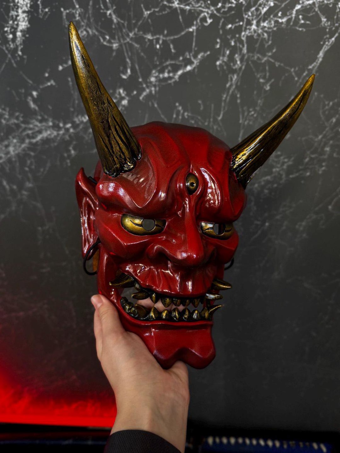 Oni Demon Mask: Red & Gold Oni Cosplay, Traditional Japanese Oni Mask ...