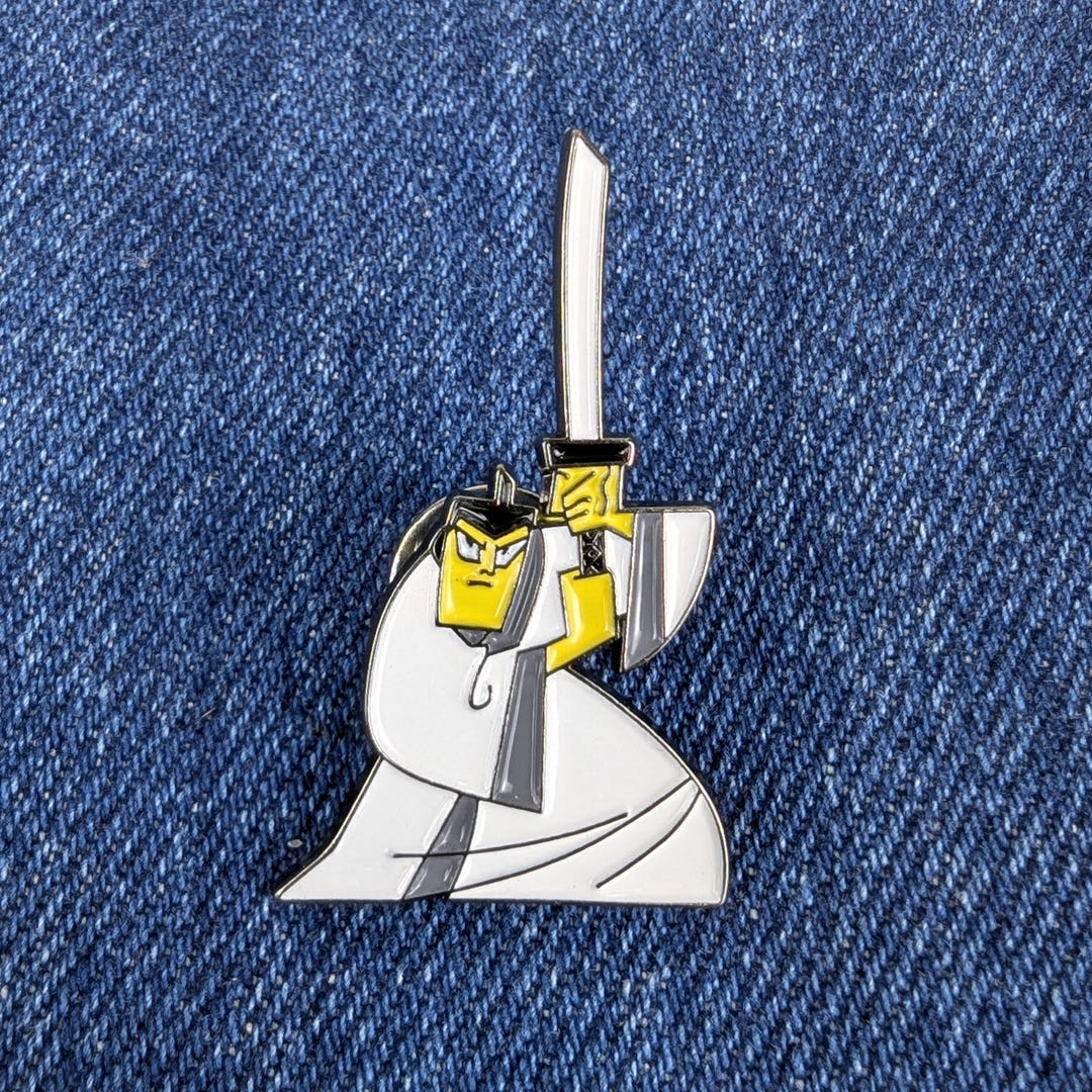 Samurai Jack Enamel Pin – Retro Cartoon Warrior Brooch for Backpacks ...