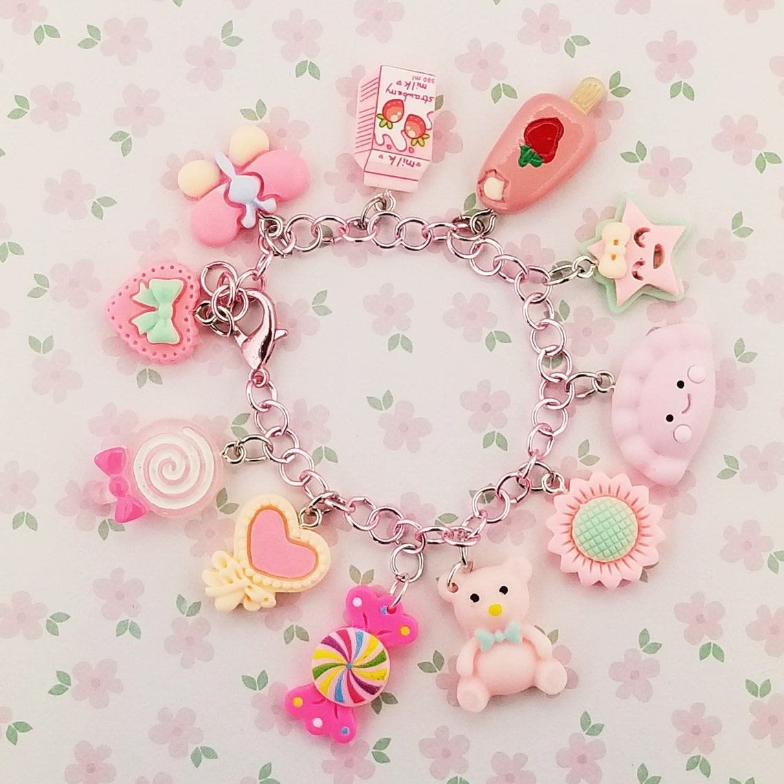 Little Girls Charm Bracelet Pink Charm Bracelet One of a Kind Charm ...