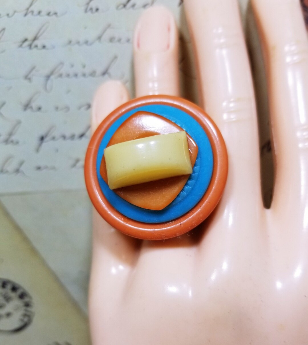 Bakelite Button Ring; Button Ring; Handcrafted Bakelite Ring; Handmade ...