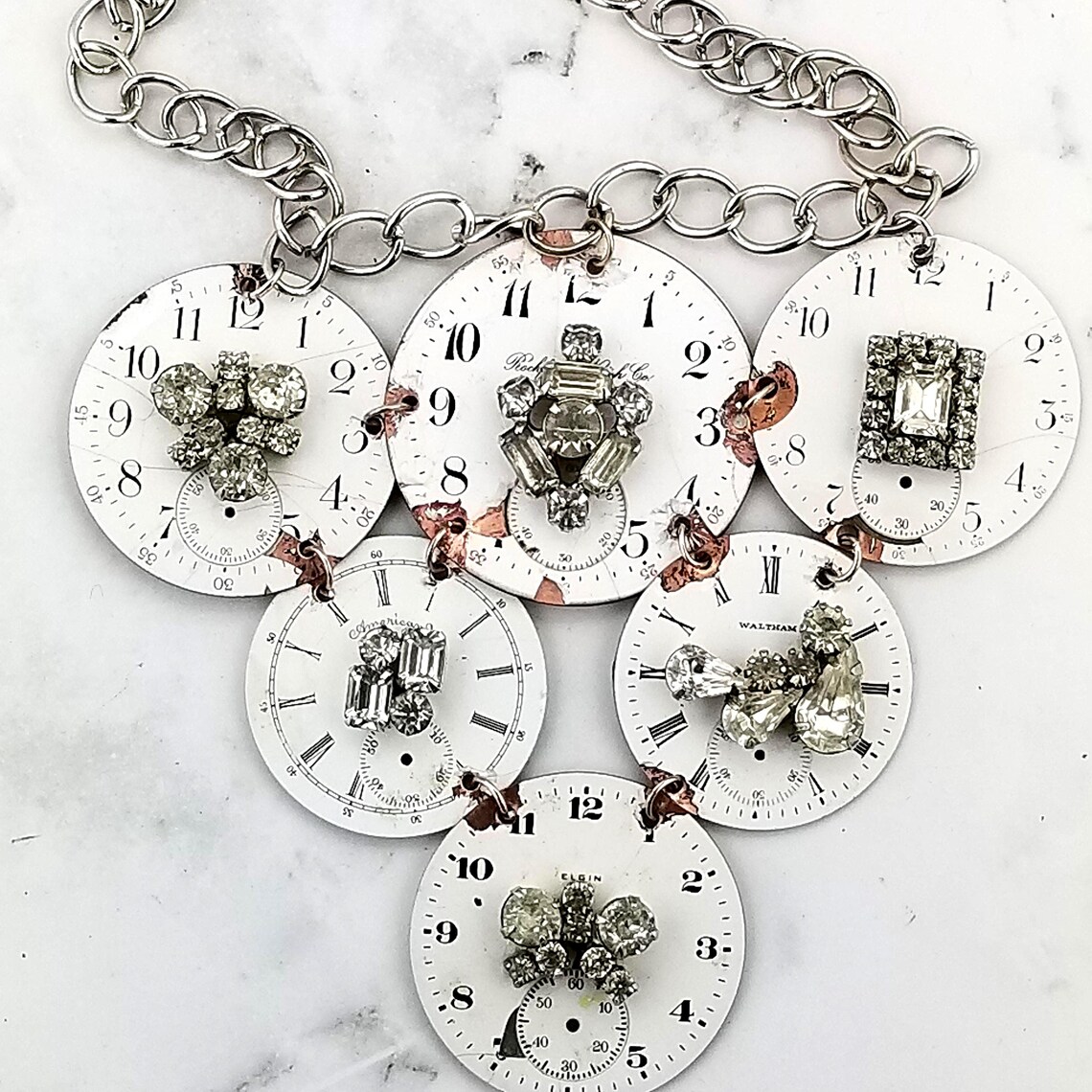 Handmade Vintage Watch Face Necklace: Rhinestone Enamel Jewelry - Etsy