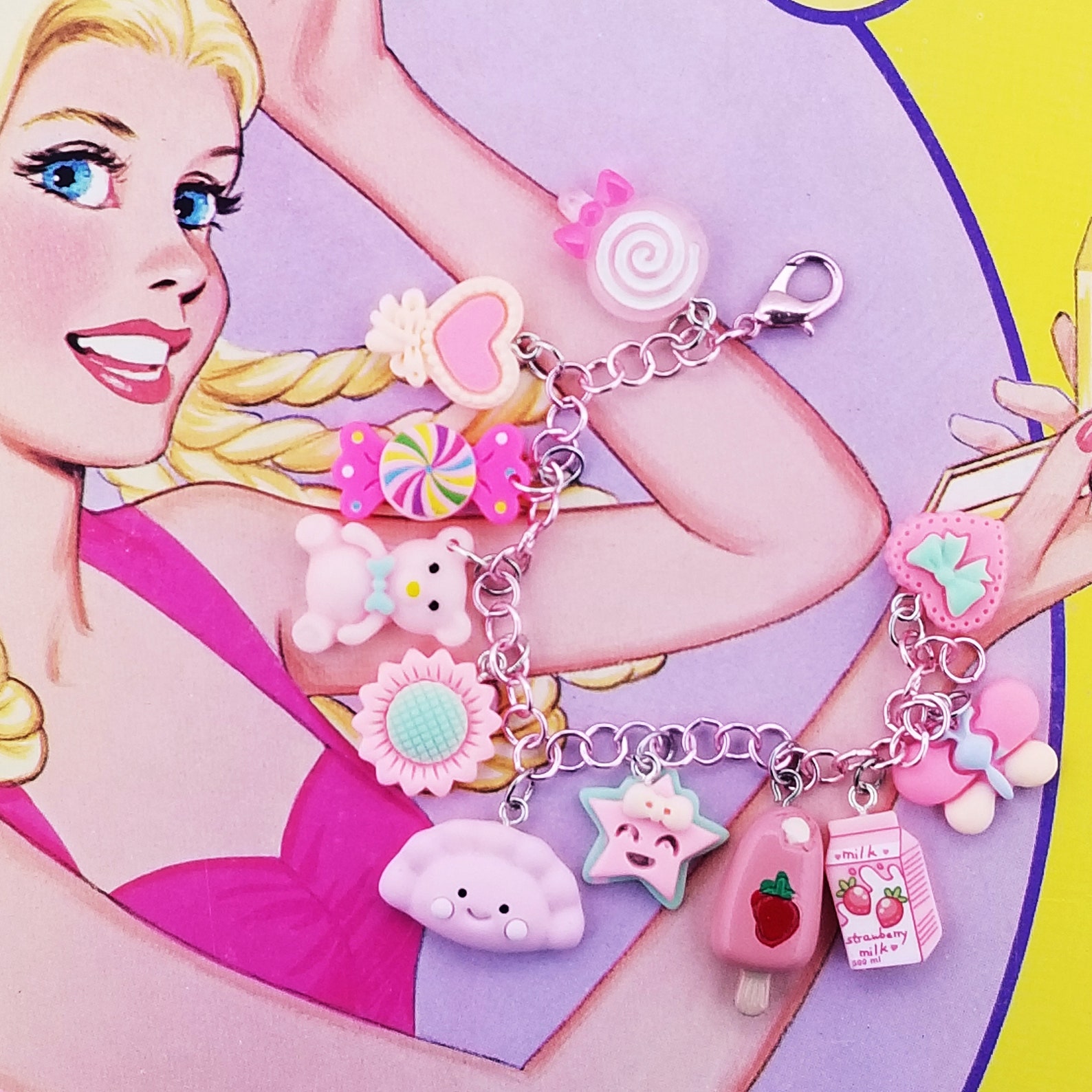 Little Girls Charm Bracelet Pink Charm Bracelet One of a Kind Charm ...