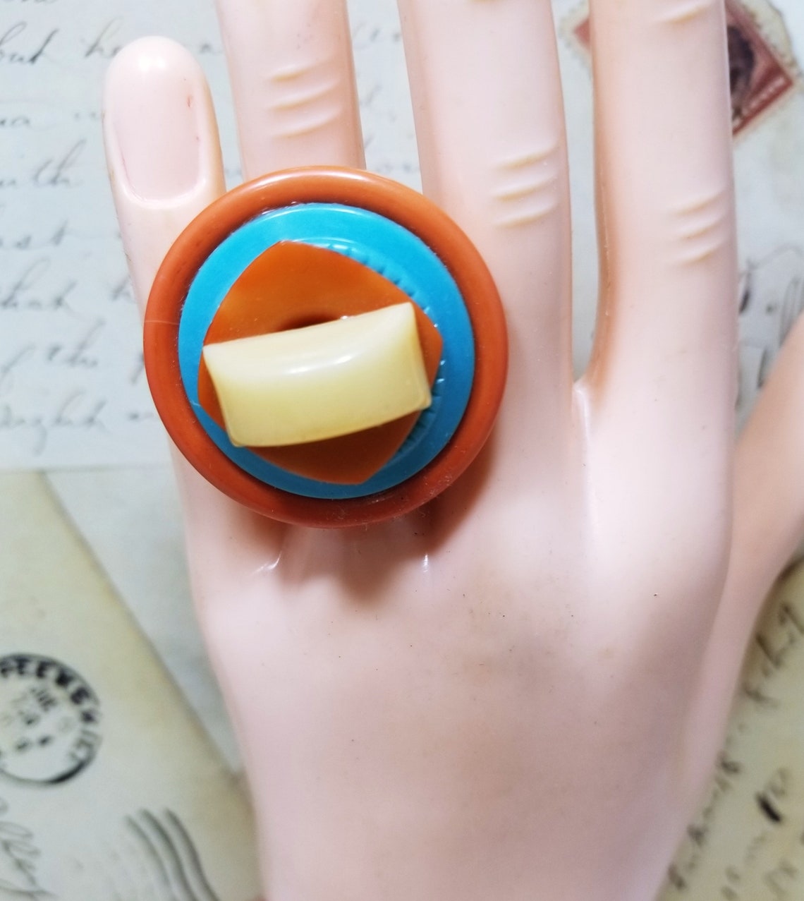 Bakelite Button Ring; Button Ring; Handcrafted Bakelite Ring; Handmade ...