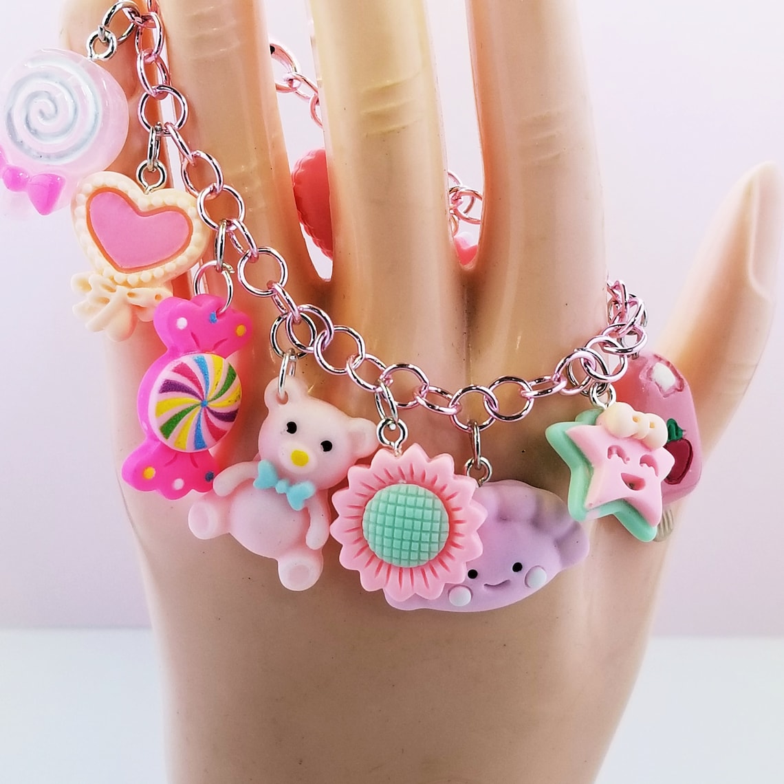 Little Girls Charm Bracelet Pink Charm Bracelet One of a Kind Charm ...