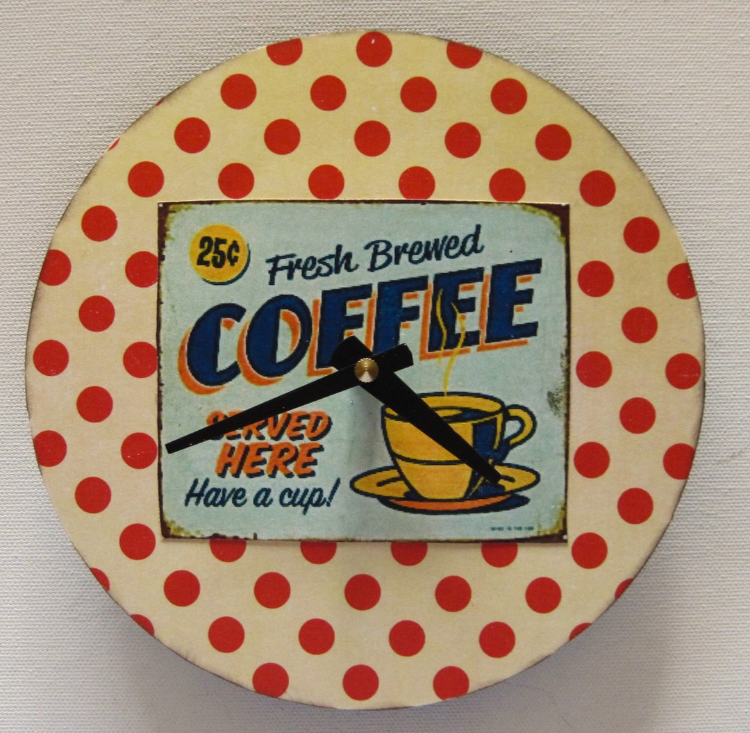 Coffee Clock. Retro 1950s Clock W Ad for Coffee. Kitchen Clock. Coffee ...