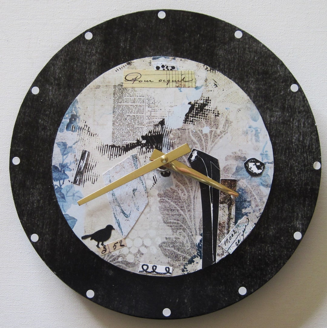 10 Inch Wall Clock. Collage. Unique Modern Art Clock Made From Recycled ...