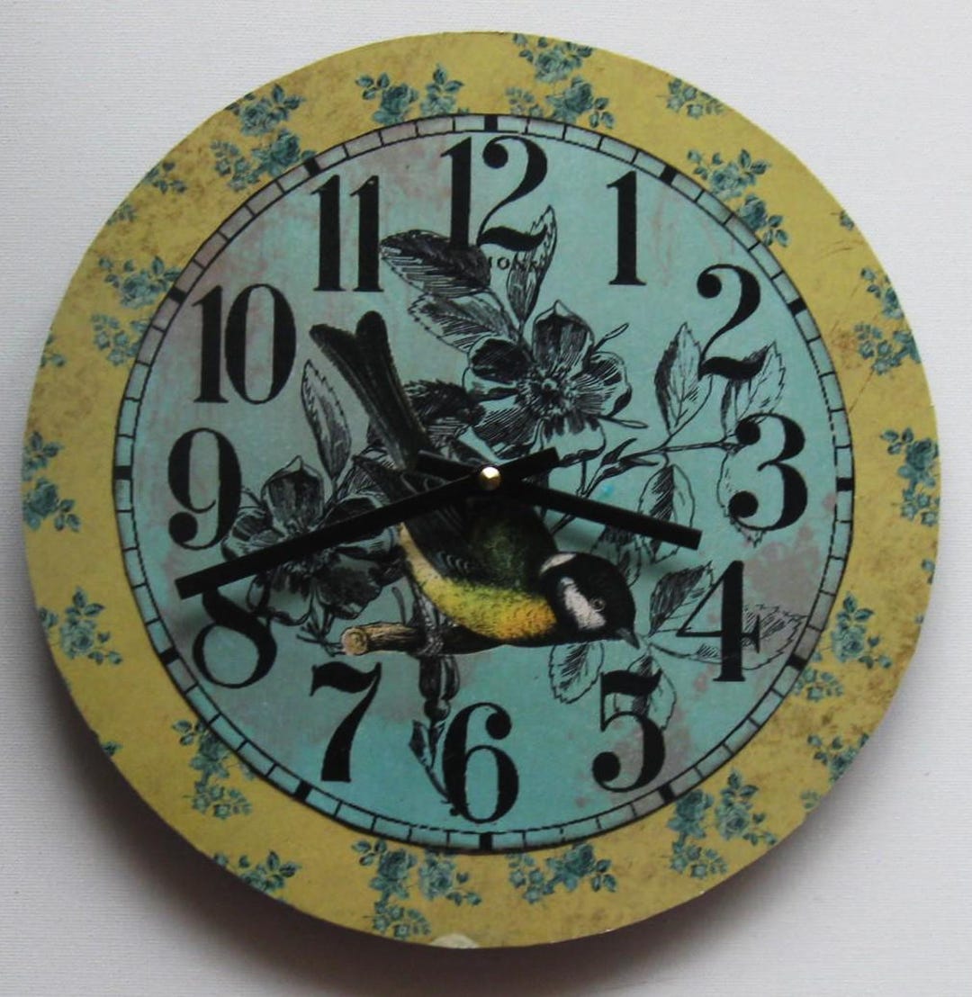 Bird Clock. Shabby Chic Clock. Nature Clock. 10 in Clock. Wall Paper ...