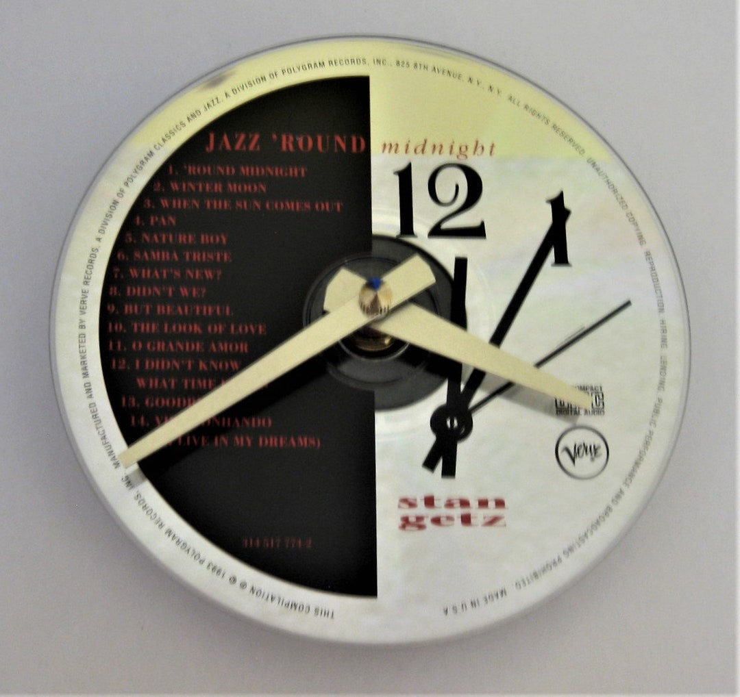 Jazz Music Clock. Stan Getz Clock. Recycled Vinyl CD. Jazz 'round ...