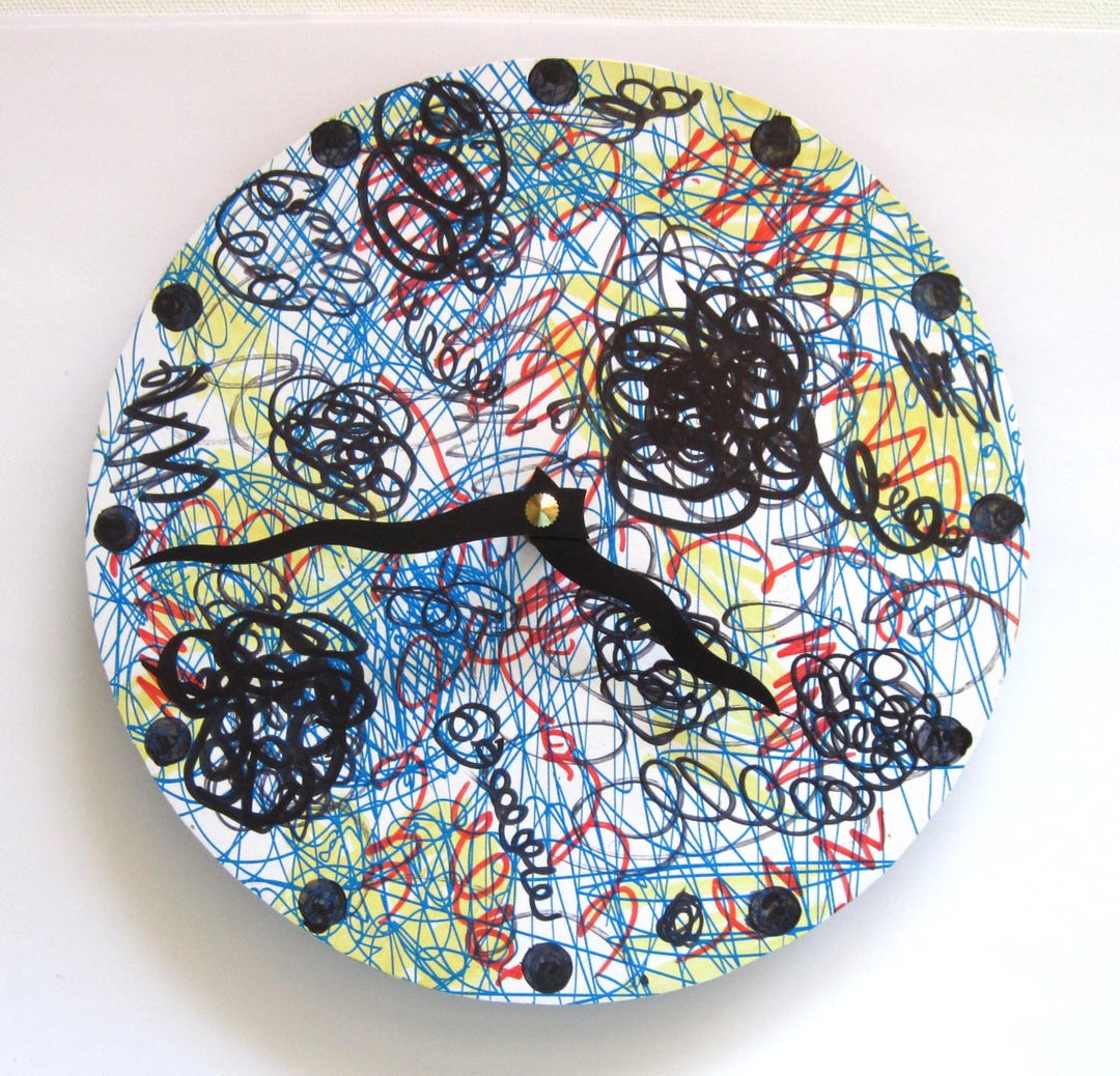 Unique Small Wall Clock. Modern Art. OOAK Clock. Scribble Clock ...
