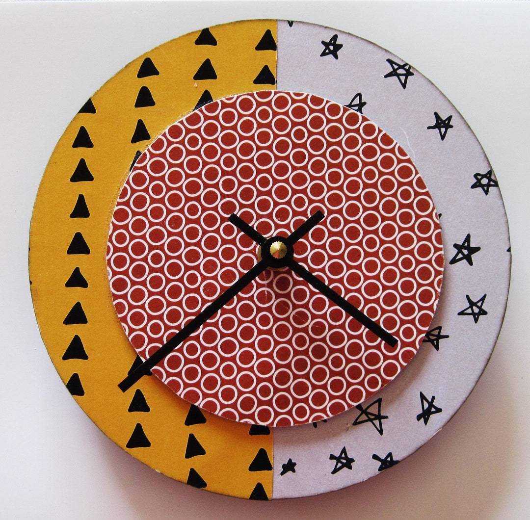 Small Art Clock. 7 in Clock. Collage. Kitchen Clock. Funky Clock. Made ...