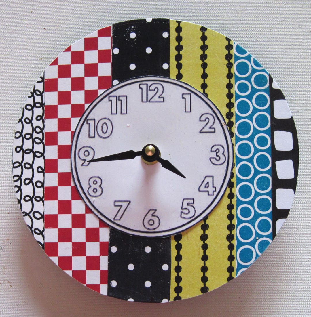 Small Art Clock. 7 in Clock. Collage. Unique Modern Clock. Wall Art ...