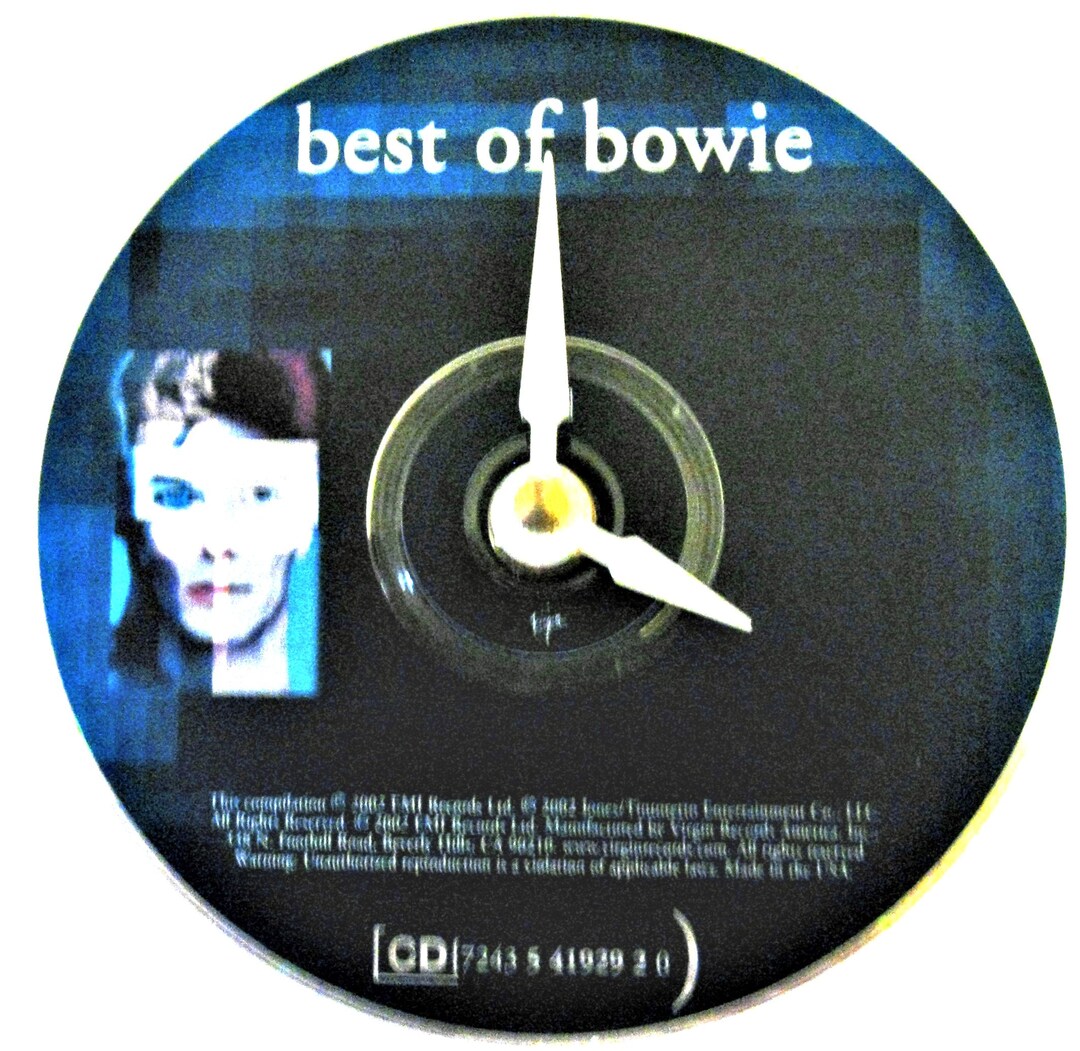 David Bowie Clock. Best of Bowie Recycled CD Clock. Rock Music Clock ...