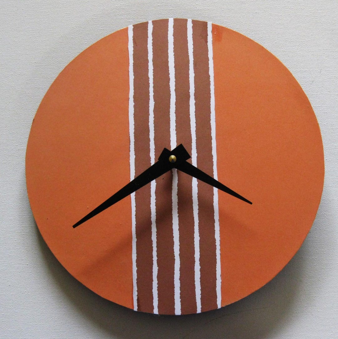 Modern Minimalist Art Clock. 10 Inch Clock. Wall Art. Brown and Orange ...
