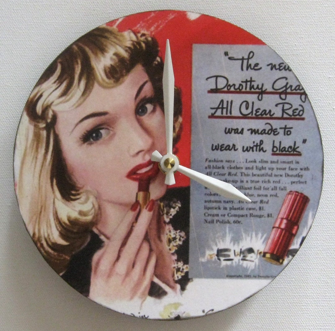 1950s Advertisement for Lipstick. Small Vintage Clock. Retro Clock ...