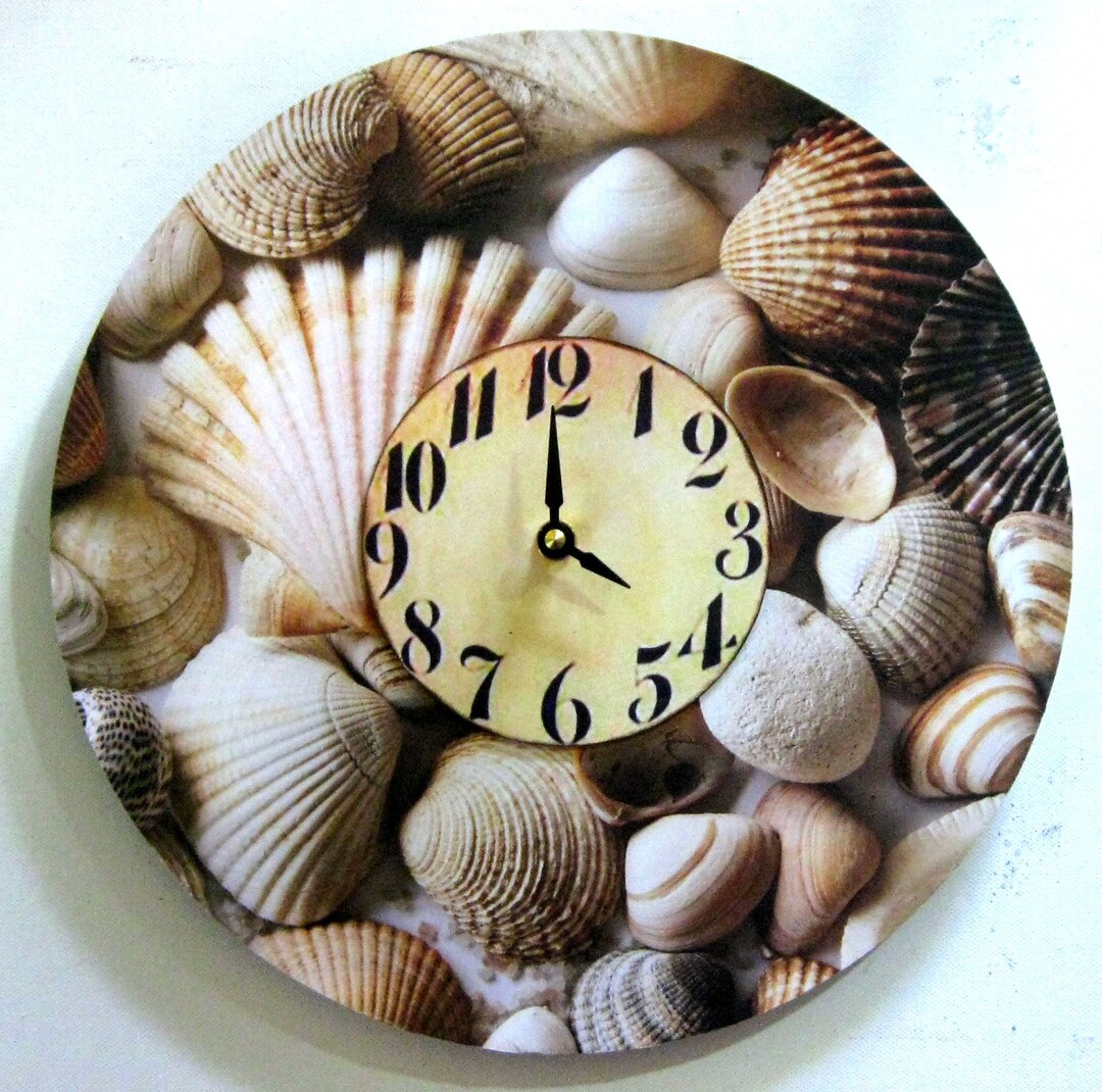 Beach Shell Clock. Large Wall Clock. 12 in Clock. Clock for Beach House ...