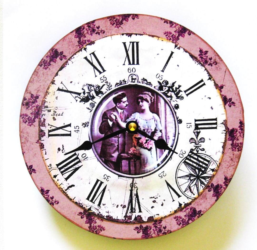 Antique Clock. Romantic Clock for Lovers. Roman Numerals Clock. Art ...