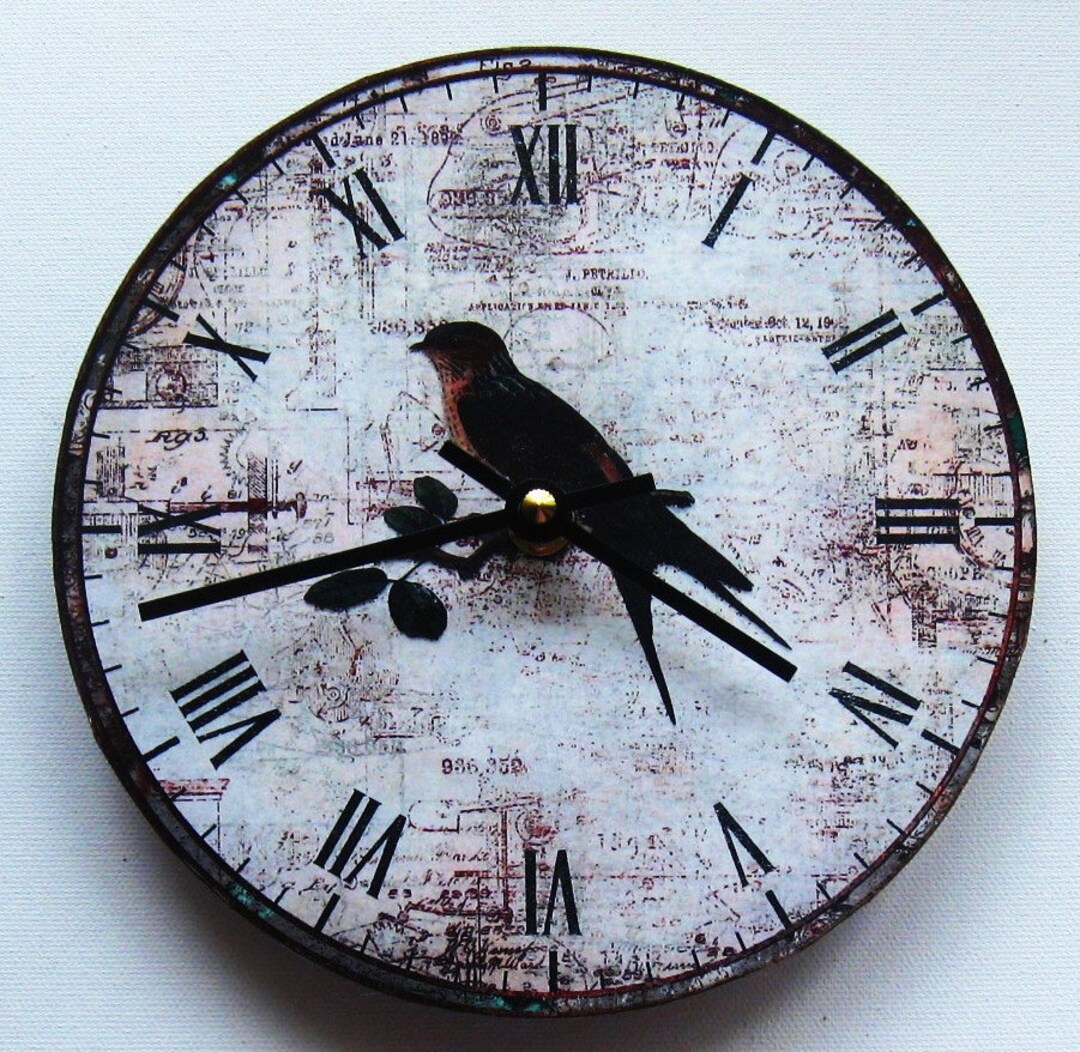 Bird Clock. Small Shabby Chic Wall Clock. Roman Numerals. Antique Clock ...