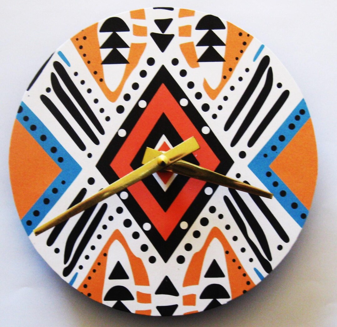 Clock With African Design on the Face. Small 7 in Clock Made From ...