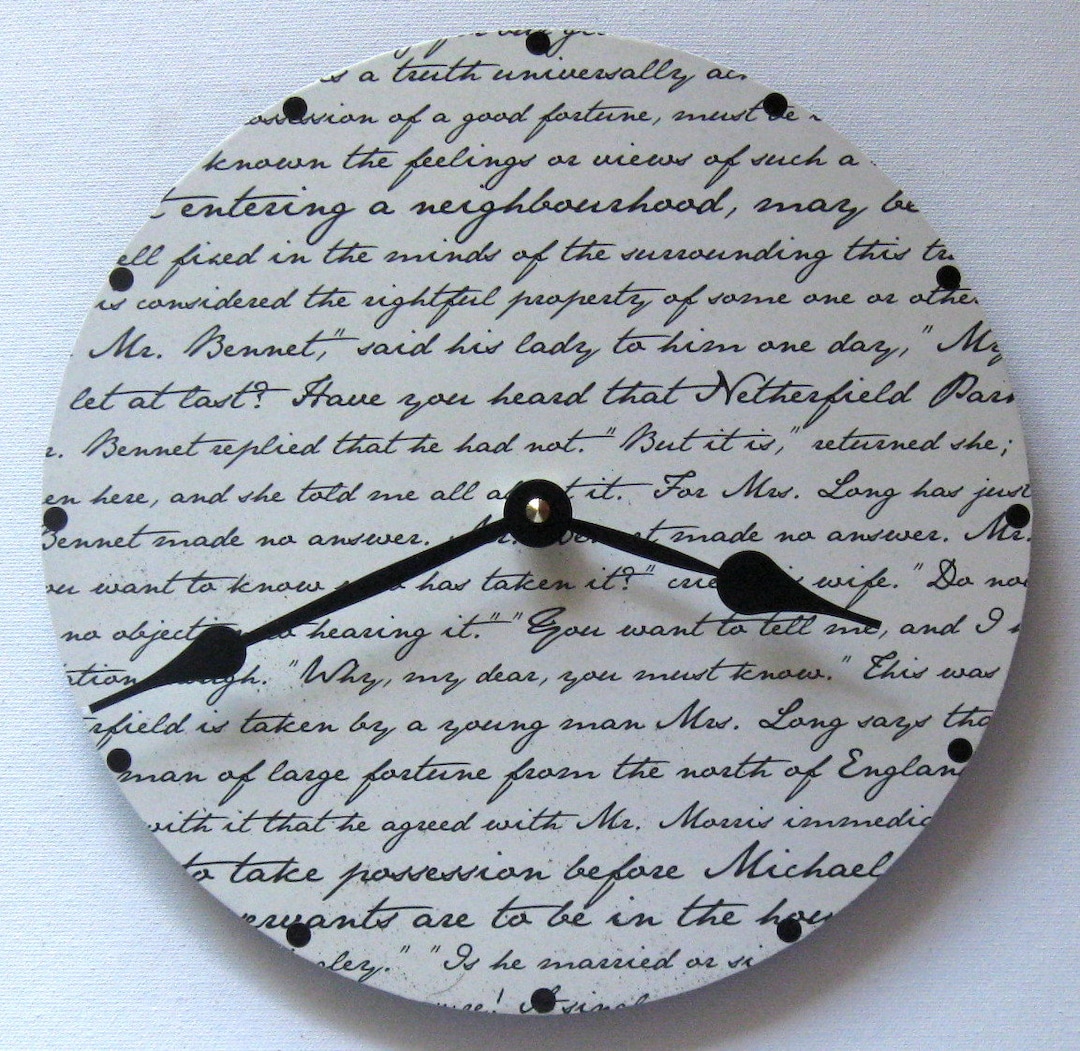Jane Austen Clock. Pride and Prejudice Clock. Classic Literature Clock ...
