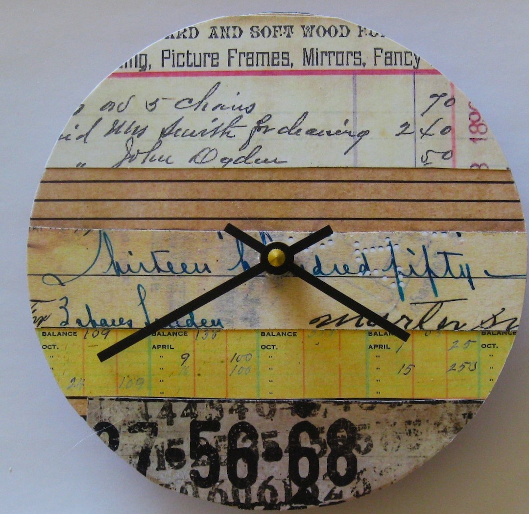 Small Wall Clock for Office. Unique Art Wall Clock. Collage. OOAK Clock ...