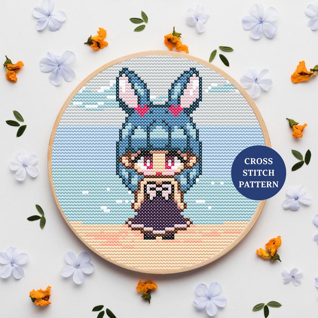 Bunny Girl Chibi Cross Stitch Pattern, Kawaii Anime Embroidery, PDF - Etsy