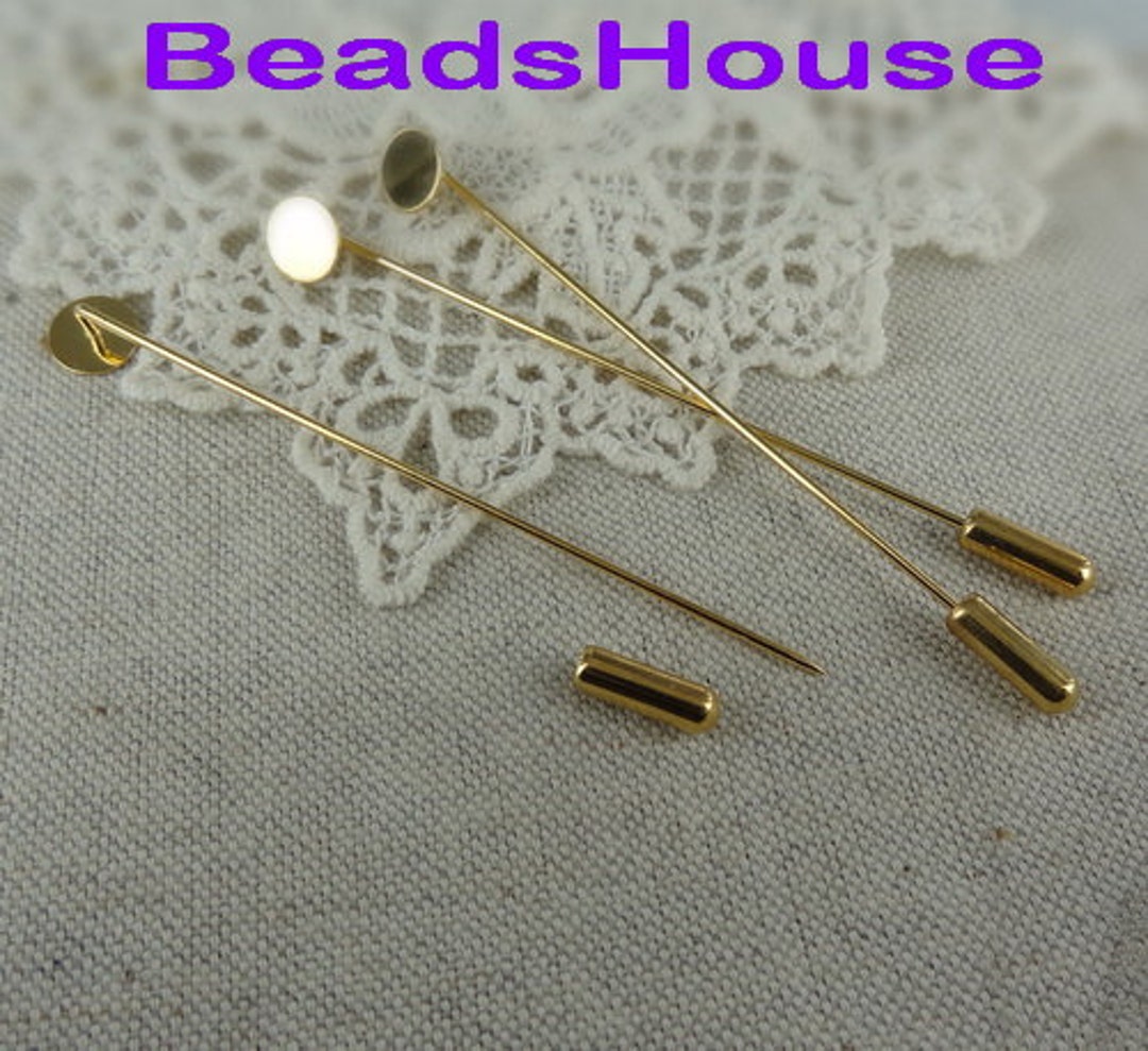 36 Sets (70mm) Golden Plated Stick-pin 8mm Pad With Stoper -nickel Free ...