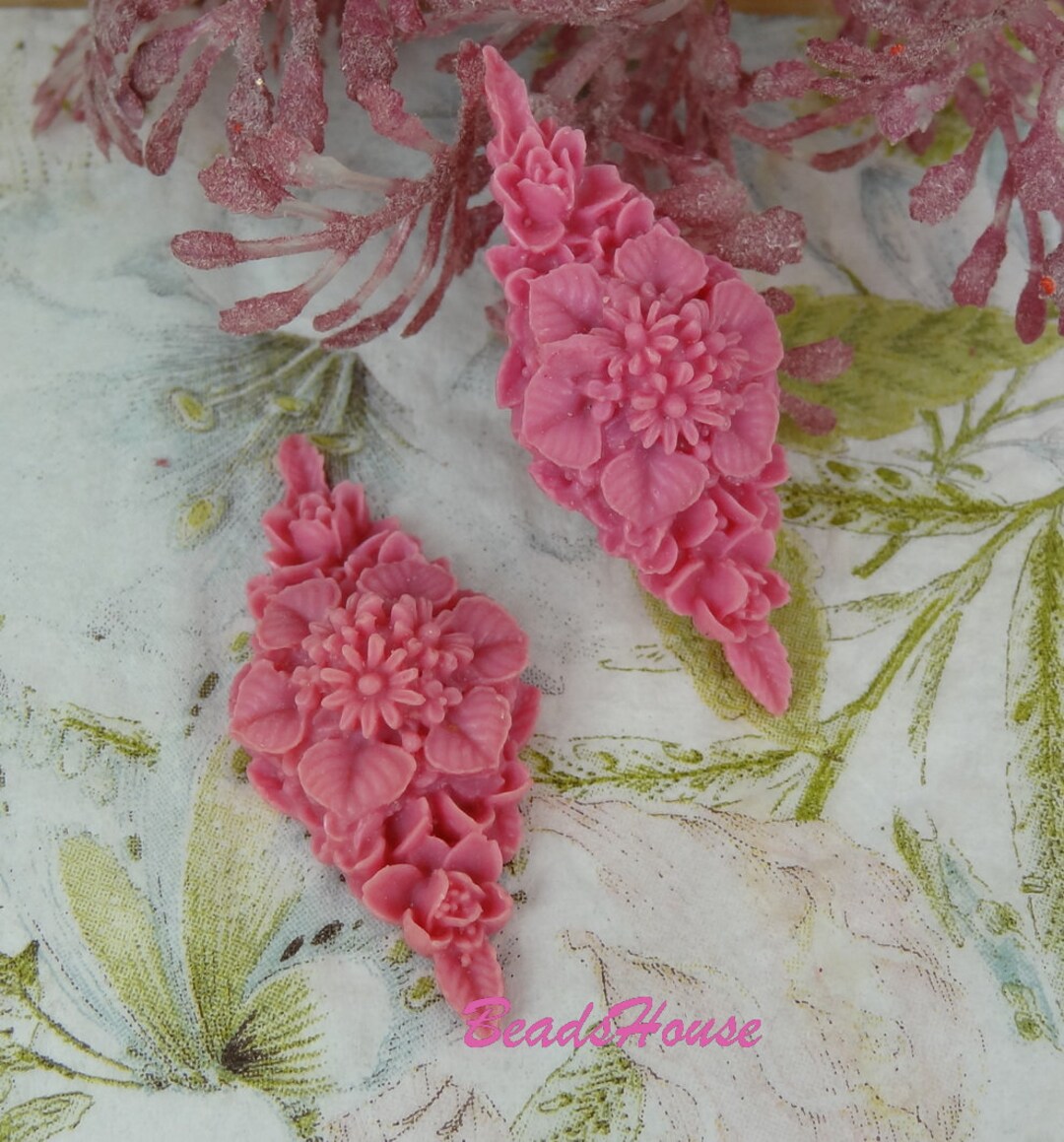 392-00-CA 4pcs Rhombus Flowers Cabochon-deep Pink - Etsy UK