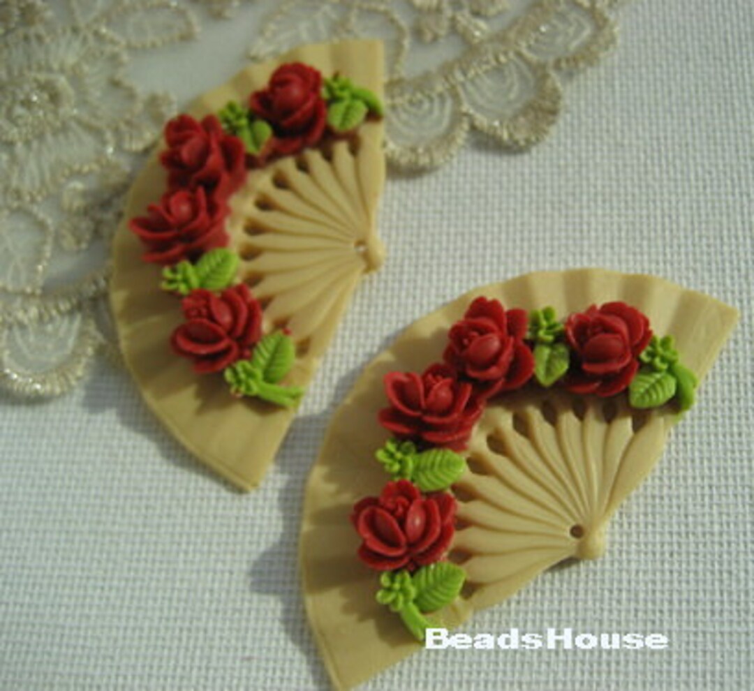 4pcs Beautiful Classic Rose Fan Cabochon With Hold32 X 60 - Etsy
