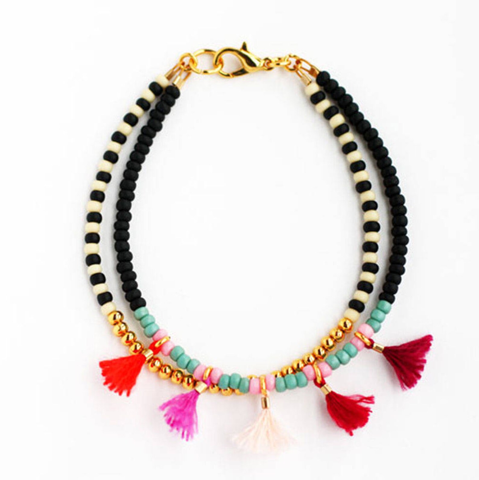 Seed Bead Stacking Friendship Bracelet With Pink Red Tassels | Etsy