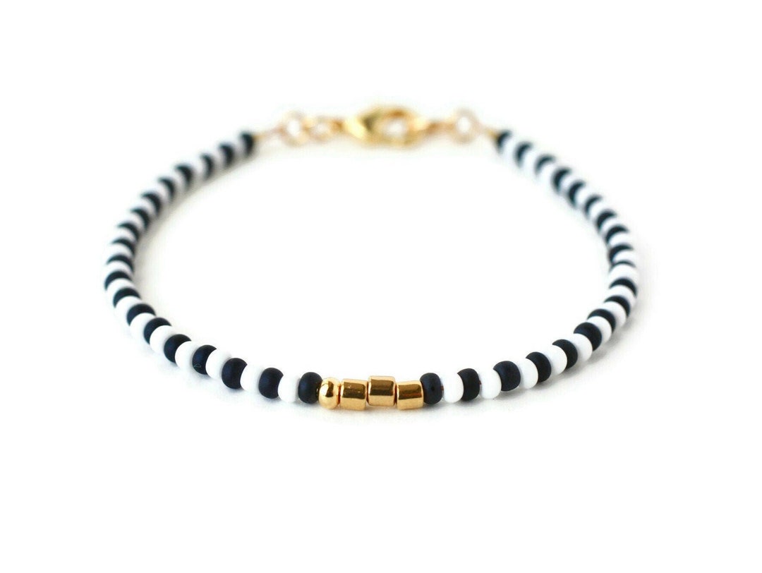 Black and White Stacking Friendship Bracelet With Morse Code Word - Etsy