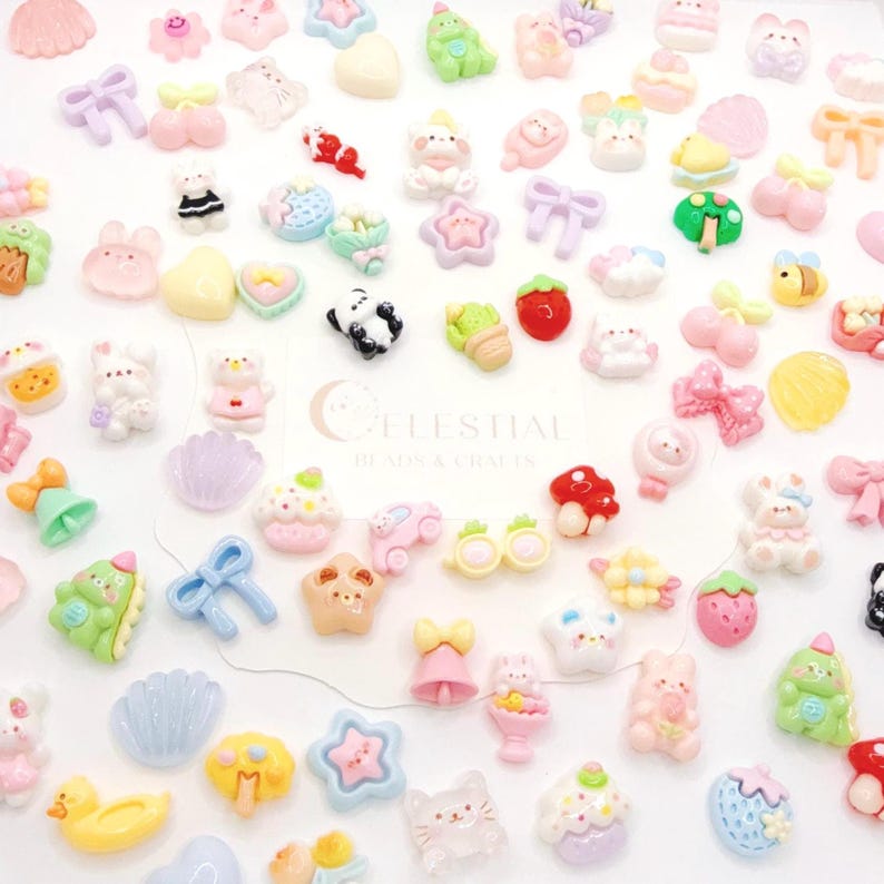 Kawaii Mini Resin Charms Mix 30/80 Pieces FREE Storage Box. Cute and ...