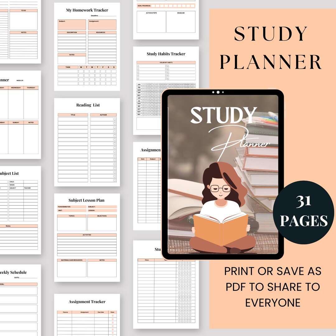 Printable Study Planner | Academic Organizer for Students | Homework ...