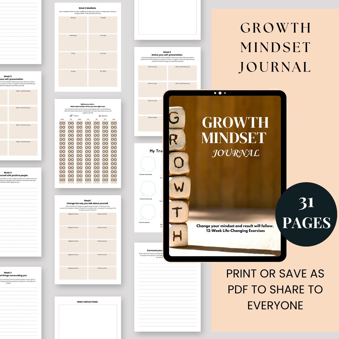 Printable Growth Mindset Journal | Self-improvement, Positivity and ...