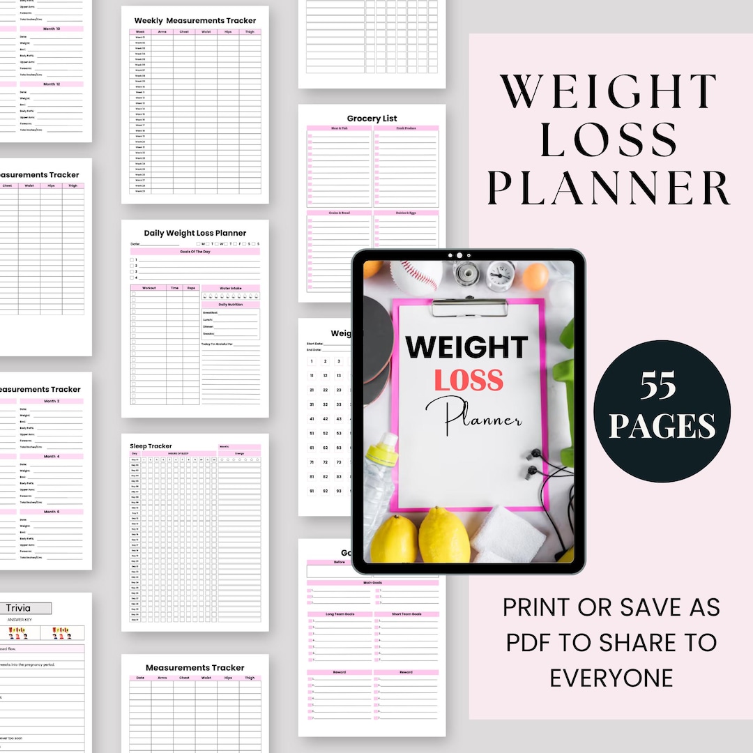 Weight Loss Planner Printable | Digital Fitness-meal Tracker | Goal ...