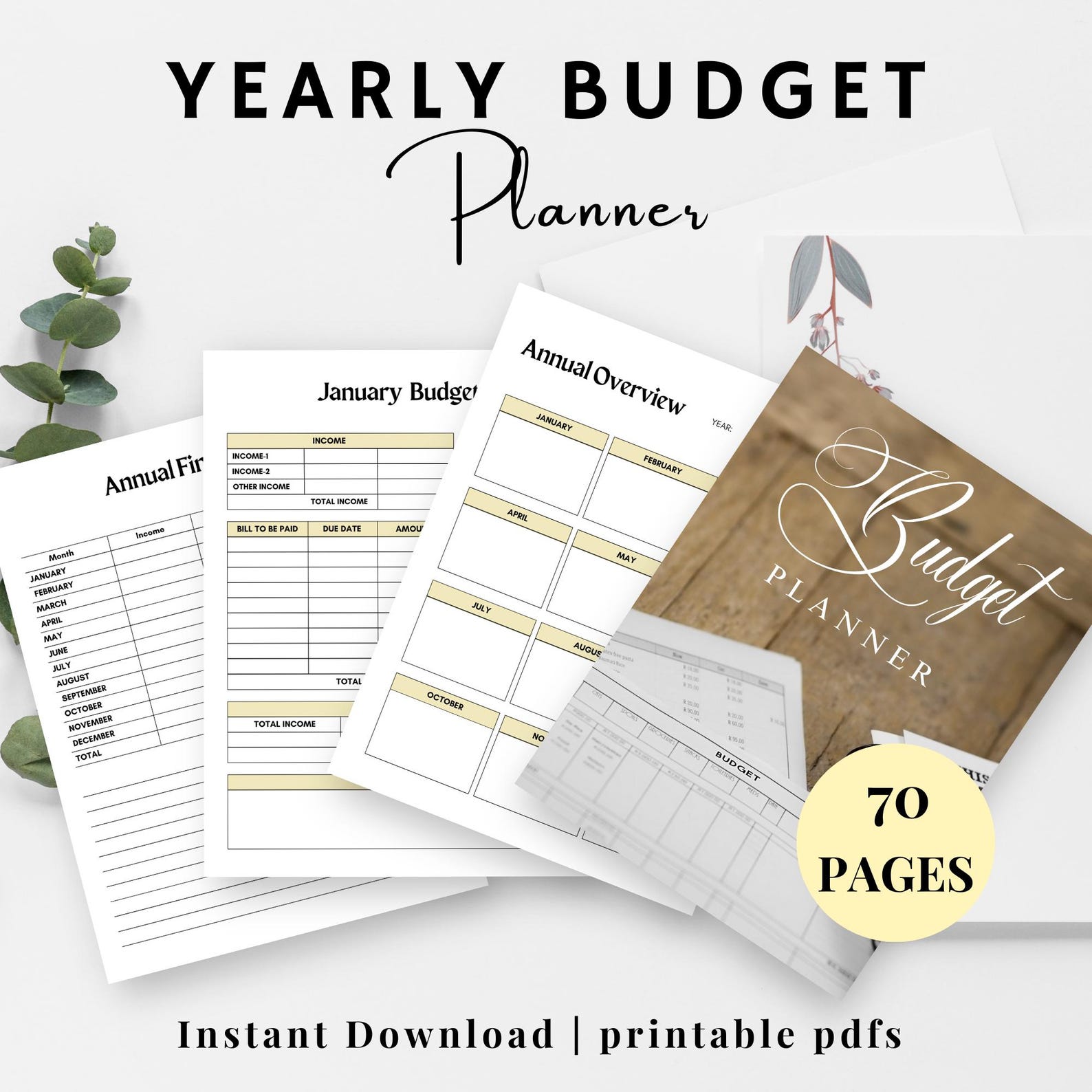 Printable Yearly Budget Planner | Financial Tracker, Expense and ...