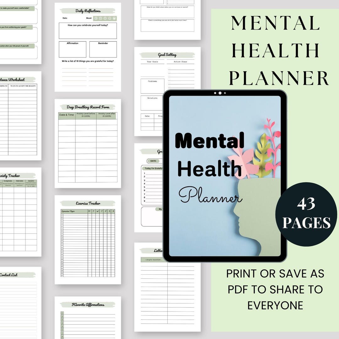 Printable Mental Health Planner: Mood Tracker & Self-care Journal ...
