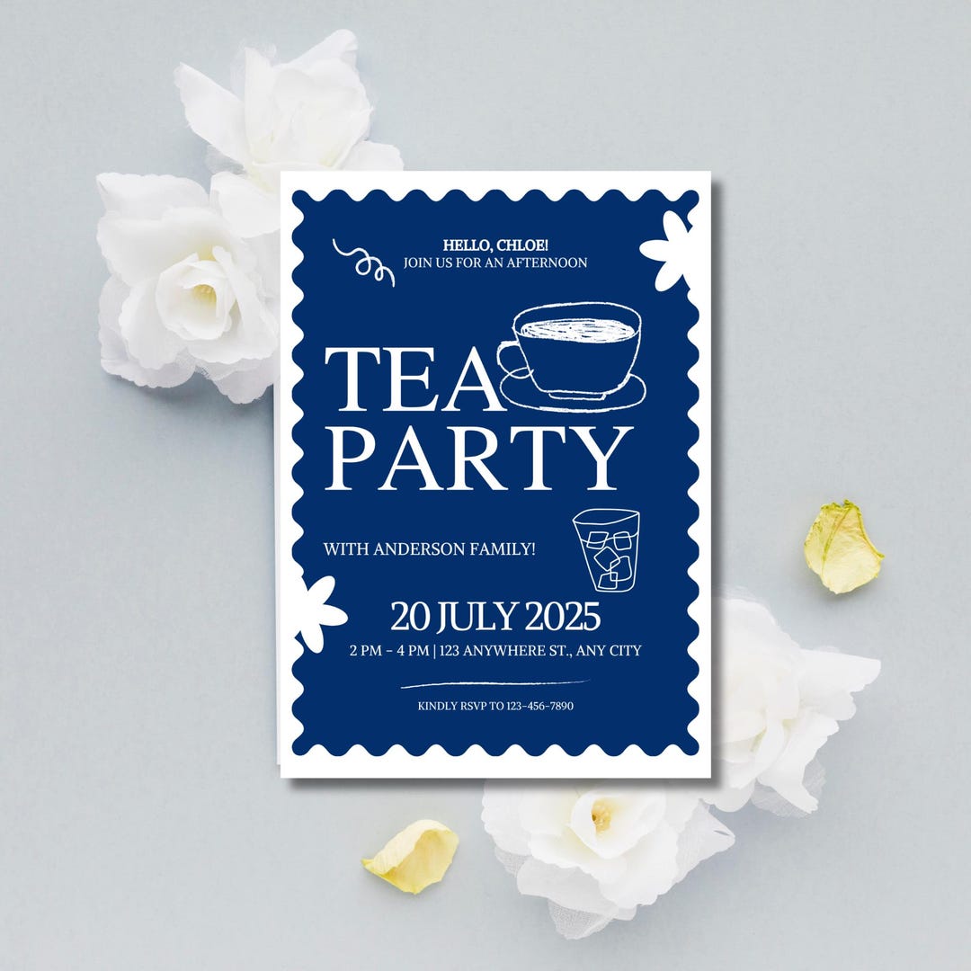 Tea Party Editable Invitation | Printable Blue Afternoon Tea Invite ...
