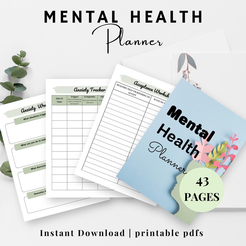 Printable Mental Health Planner: Mood Tracker & Self-care Journal ...