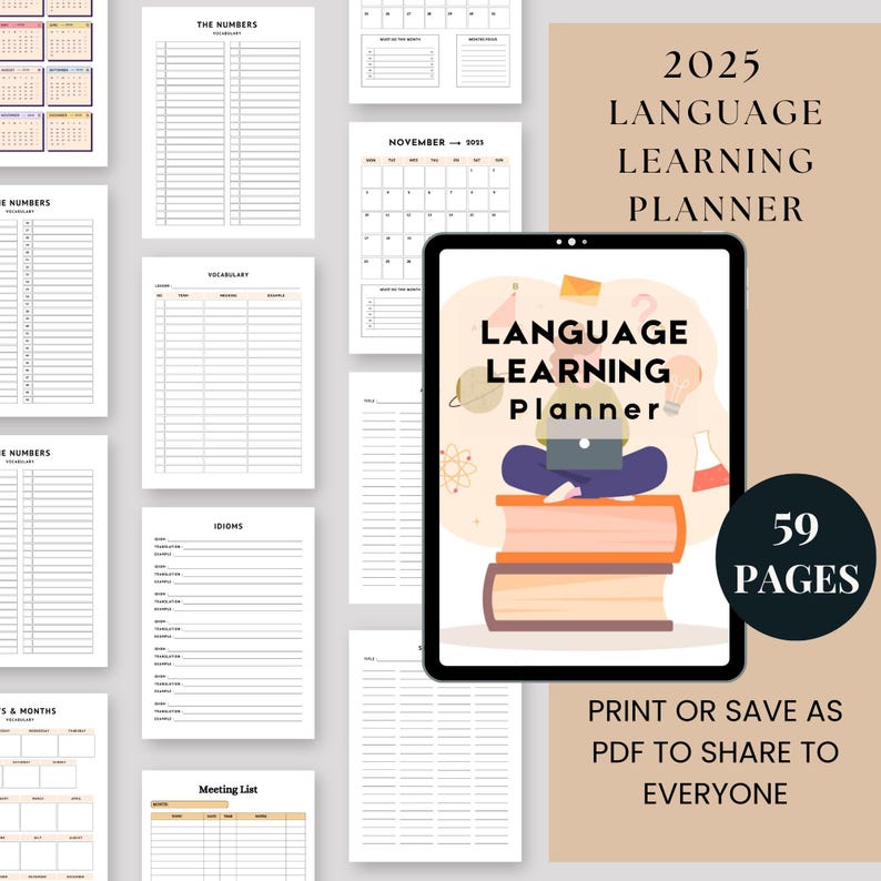 2025 Language Learning Planner: Printable Study Tracker (PDF) - Etsy
